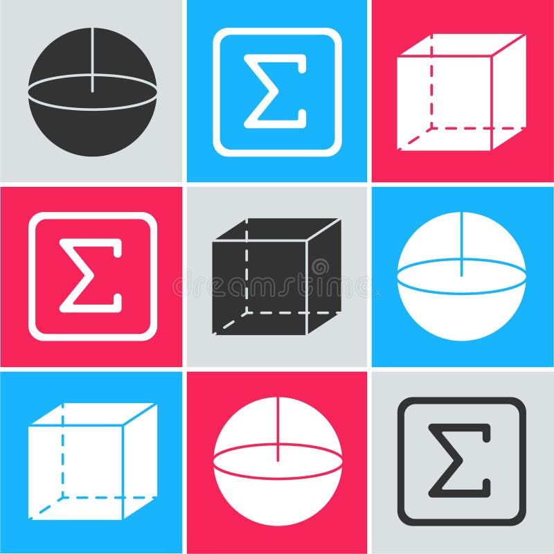 Set Geometric Figure Sphere, Sigma Symbol and Geometric Figure Cube ...