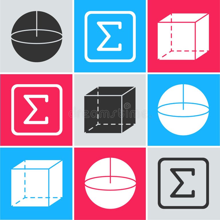 Set Geometric Figure Sphere, Sigma Symbol and Geometric Figure Cube ...