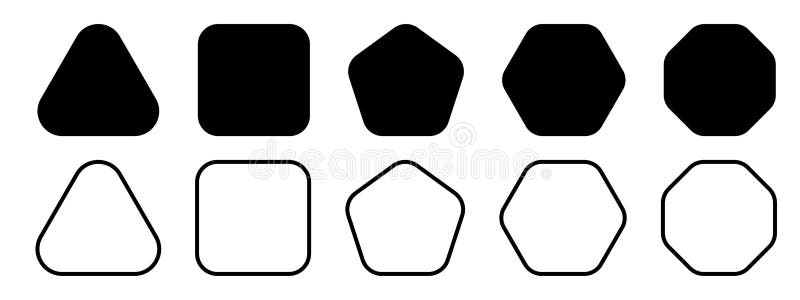 Set of Geometric Figures with Rounded Corners. Triangle, Square or ...