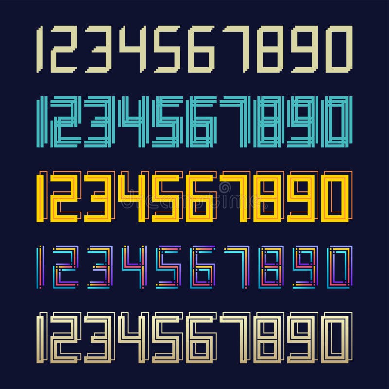 Set 5 Geometric Font Line Digital Effect Design Numbers Futurist Stock