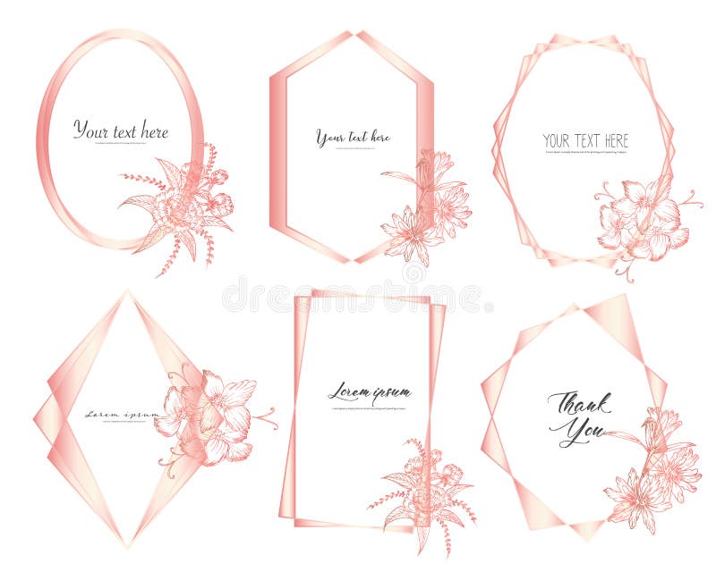 Set of Geometric Frame with Hand Drawn Floral. Botanical Composition ...
