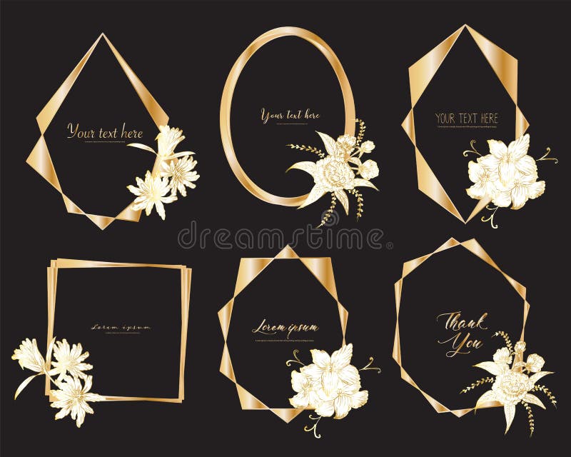 Set of Geometric Frame with Hand Drawn Floral. Botanical Composition ...