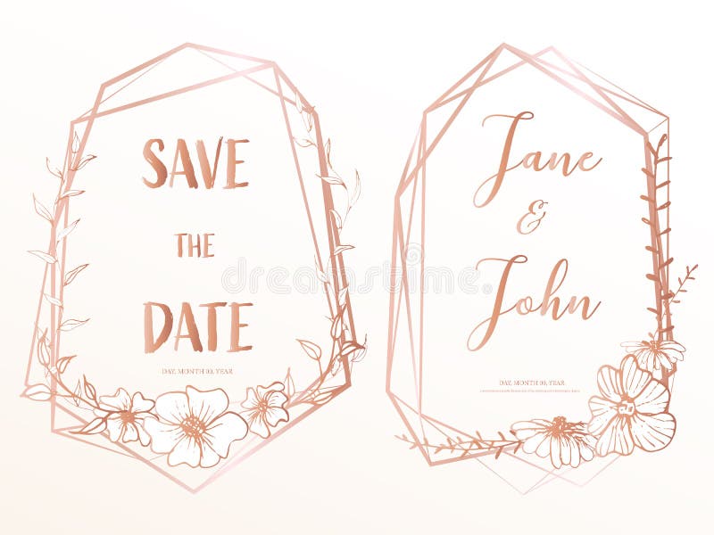 Set of Geometric Frame, Hand Drawn Flowers, Botanical Composition ...