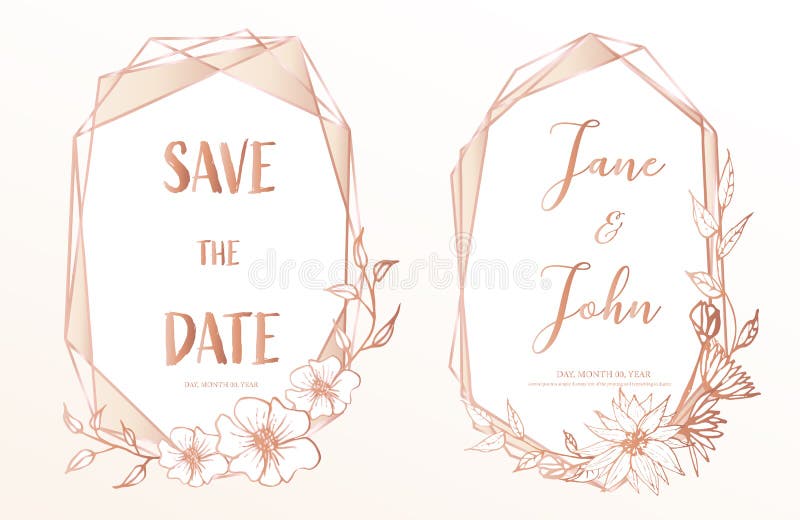 Set of Geometric Frame, Hand Drawn Flowers, Botanical Composition ...