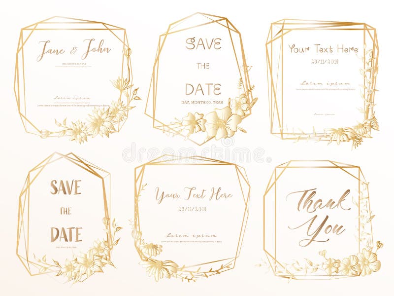 Set of Geometric Frame, Hand Drawn Flowers, Botanical Composition ...