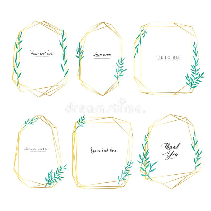 Set of Geometric Frame with Leaves Watercolor, Botanical Composition ...