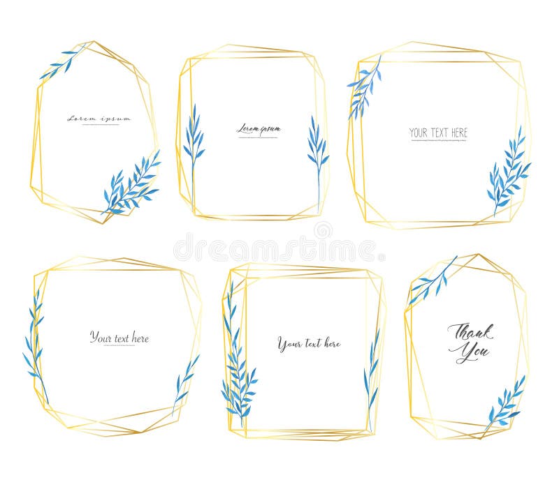 Set of Geometric Frame with Leaves Watercolor, Botanical Composition ...