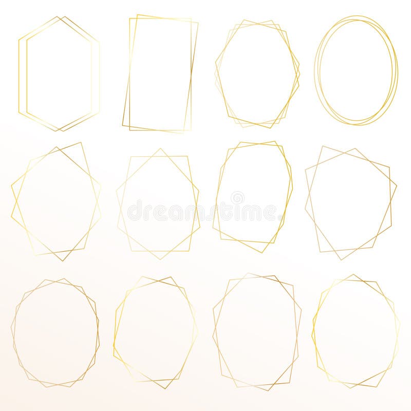 Set of Geometric Gold Frame, Decorative Element for Wedding Card ...