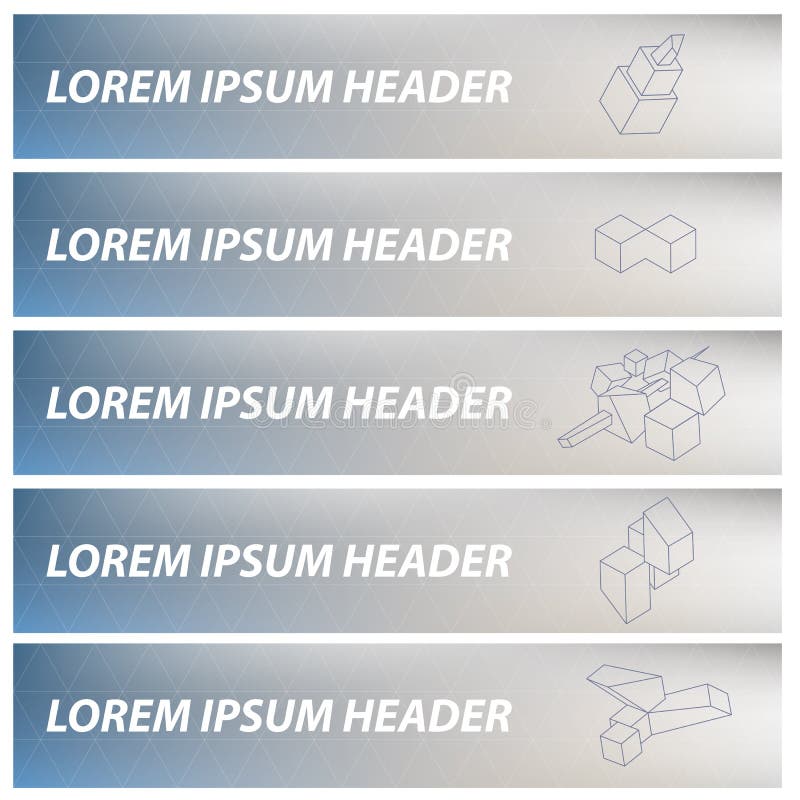 Set of Geometric Headers or Footers with Abstract Shapes and Mesh ...