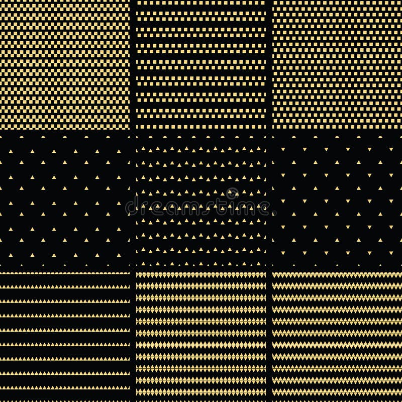 Set of Geometric Line Gold Abstract Seamless Pattern with Triangle and ...