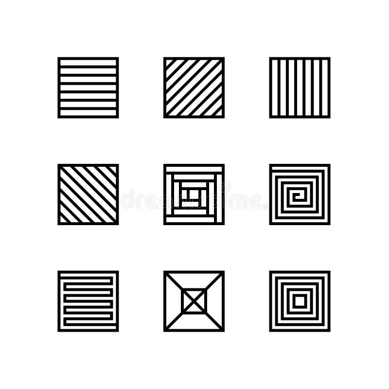 Set of Geometric Linear Shapes. Square Figures with Various Patterns ...