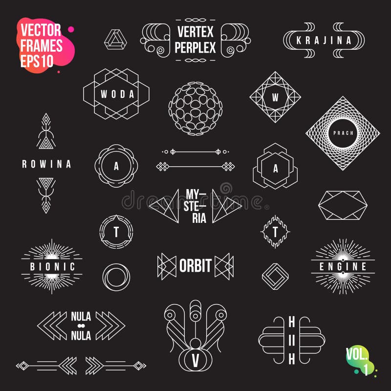 Set Geometric Signs, Labels, and Frames Stock Vector - Illustration of ...