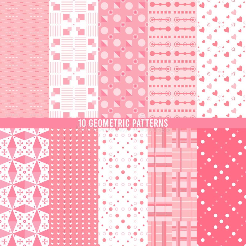 10 Set Geometric Patterns Pink Background or Wallpaper. Stock Vector ...