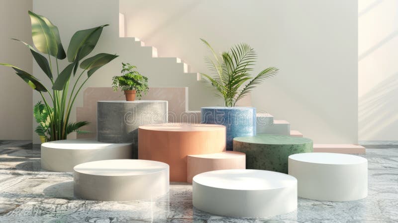 A Set of Geometric Plinths Made from Recycled Materials Adding an ...
