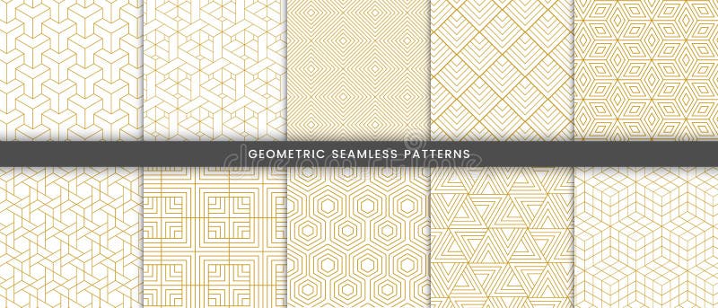 Set of Geometric Seamless Pattern with Gold Lines Stock Vector ...