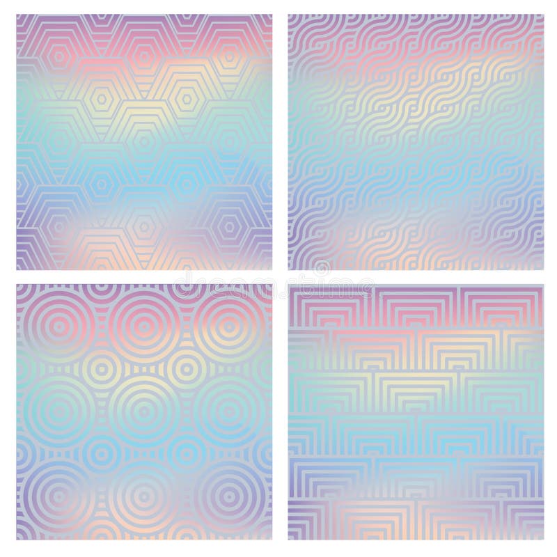 Set of Geometric Seamless Patterns on Holographic Neon. Shiny Hologram ...
