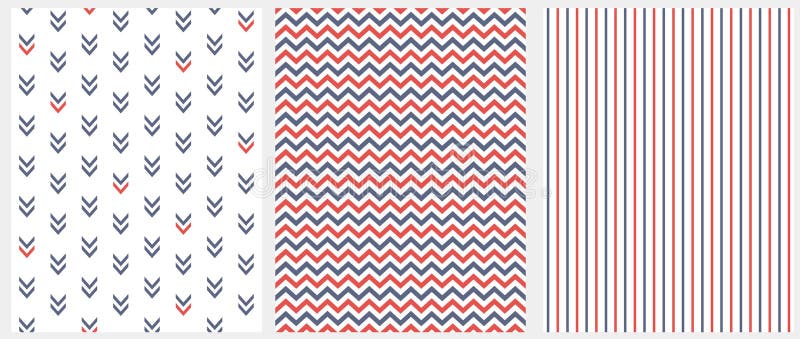 Set of 3 Geometric Seamless Vector Patterns. Blue and Red Chevron ...