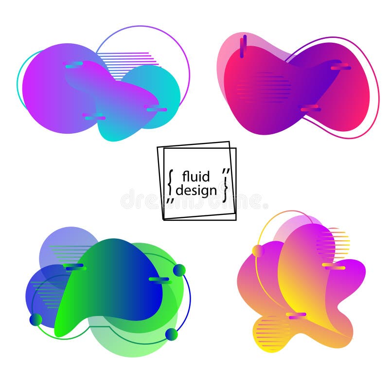 Set Geometric Shapes of Liquid Color. Trendy Fluid Gradient Elements ...