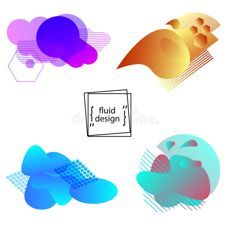 Set Geometric Shapes of Liquid Color. Trendy Fluid Gradient Elements ...