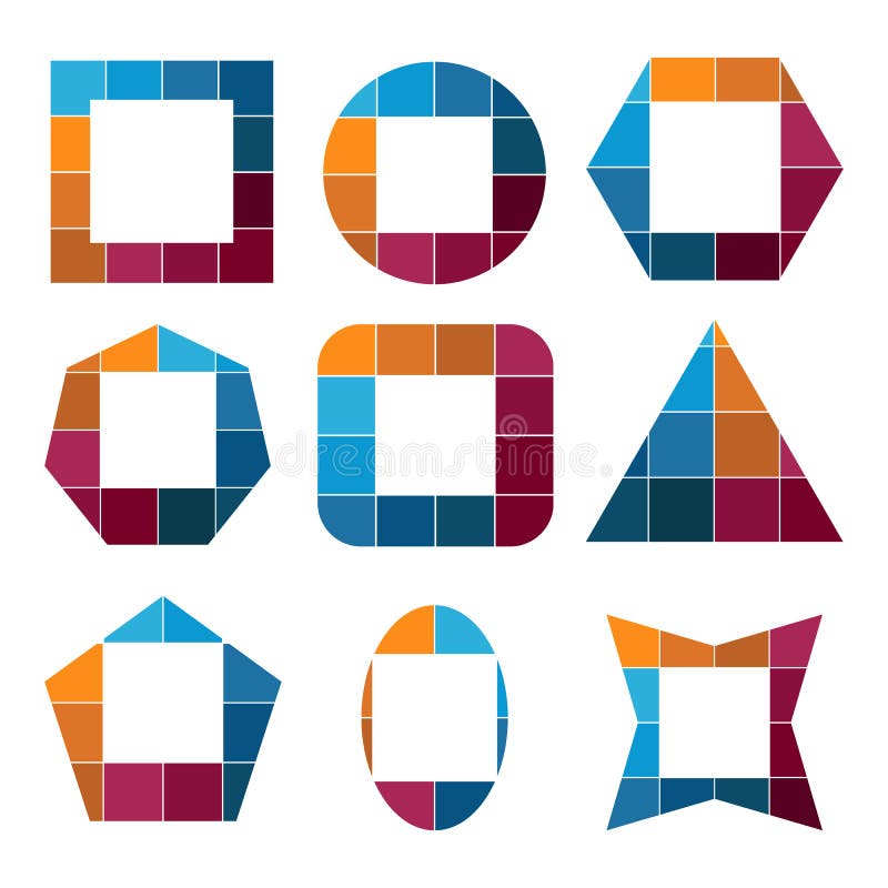Set of Geometric Shapes Made Up of Squares of Different Colors Stock ...