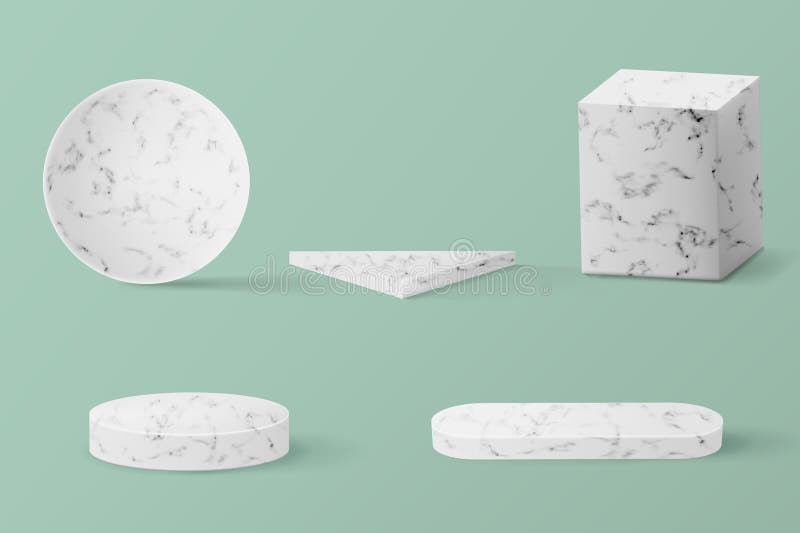 Set of Geometric Shapes from Marble. Empty Pedestals of Different ...