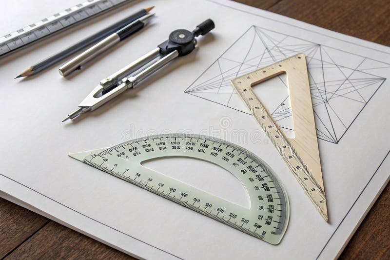 A Set of Geometric Shapes (triangle, Ruler, Protractor) on Drawing ...