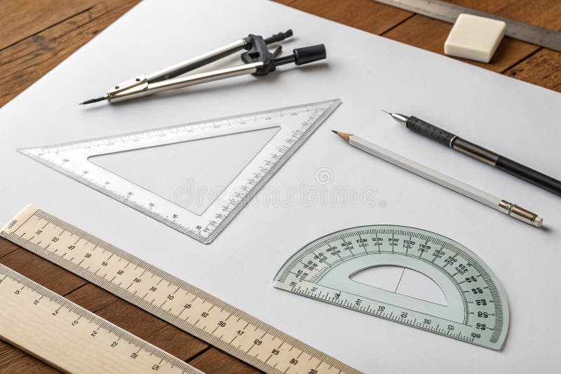 A Set of Geometric Shapes (triangle, Ruler, Protractor) on Drawing ...