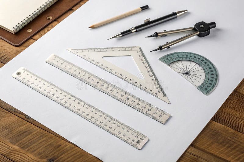 A Set of Geometric Shapes (triangle, Ruler, Protractor) on Drawing ...