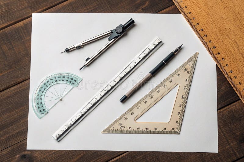 A Set of Geometric Shapes (triangle, Ruler, Protractor) on Drawing ...