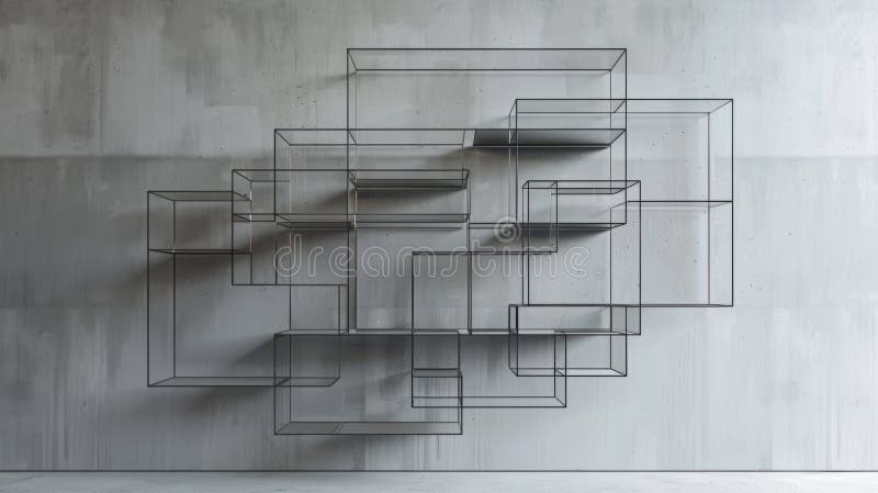 A Set of Geometric Shelves Made of Wire Frames and Intersecting Planes ...