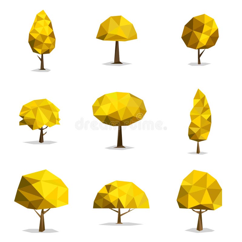 Set of Geometric Vector Trees, Abstract Tree Low Poly Stock Vector ...