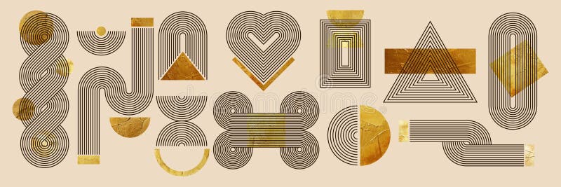 Set of Geometric Zen Arch and Abstract Shapes with Stripe Pattern and ...