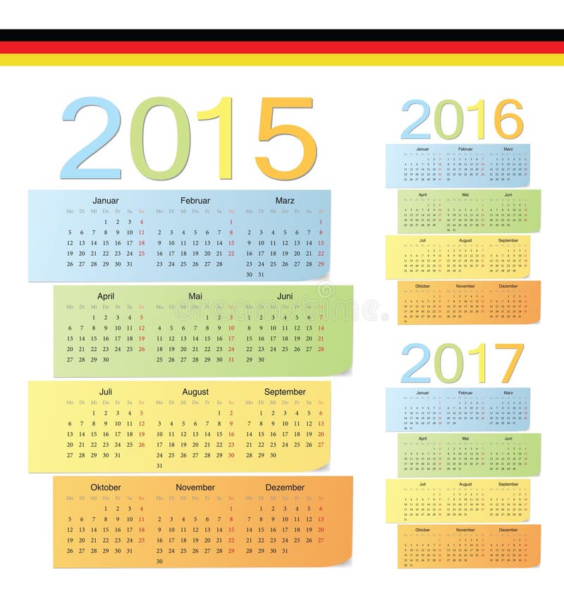 Set of German 2015, 2016, 2017 Color Vector Calendars Stock Vector ...