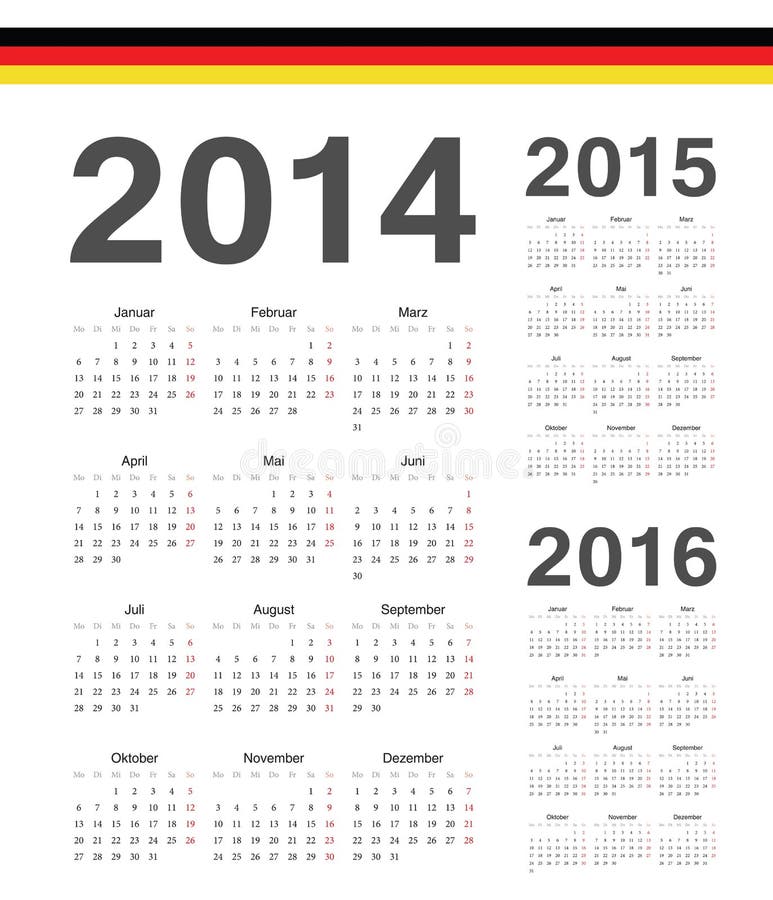 European 2014, 2015, 2016 Year Vector Calendar Stock Vector ...
