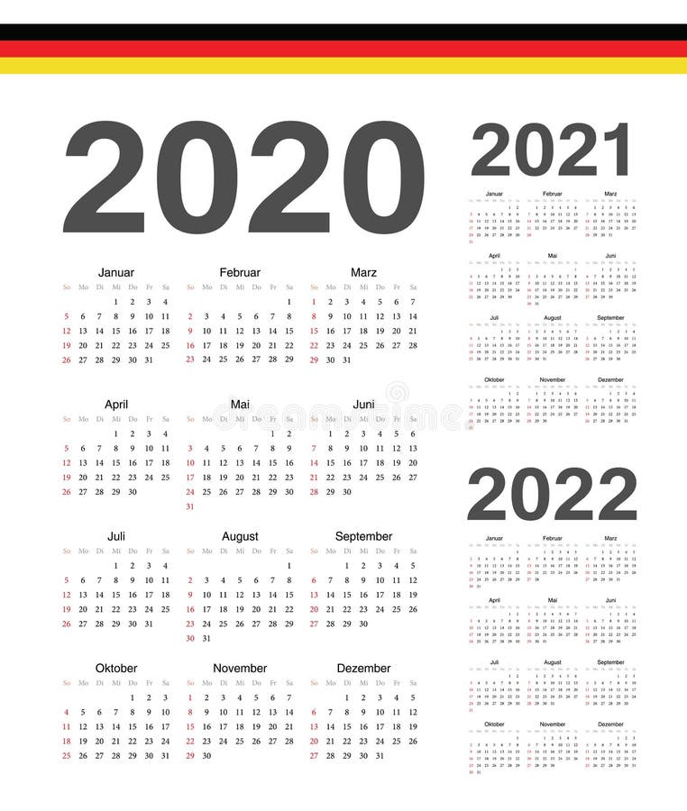 Set of German 2020, 2021, 2022 Year Vector Calendars Stock Vector ...