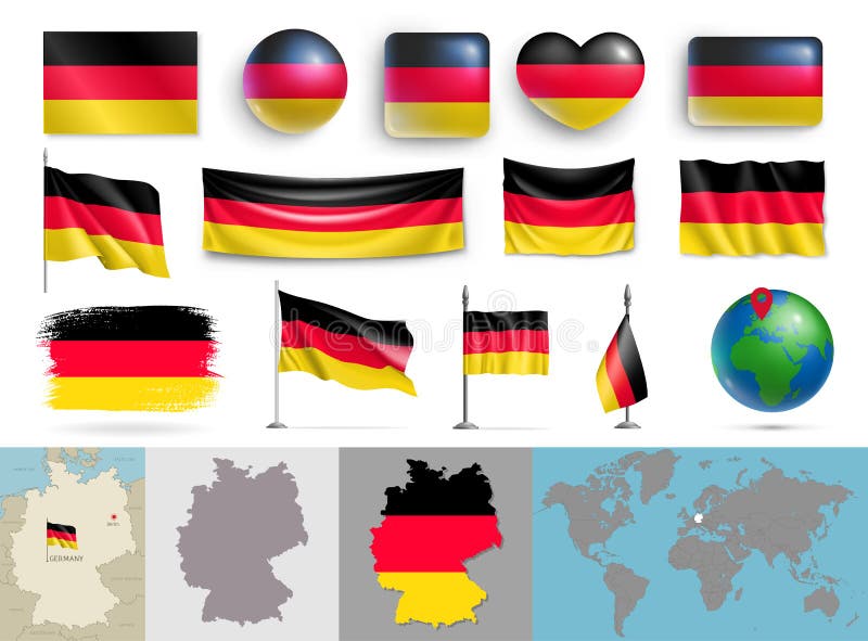 Set of Germany Flags of Various Shapes and Maps Stock Photo - Image of ...