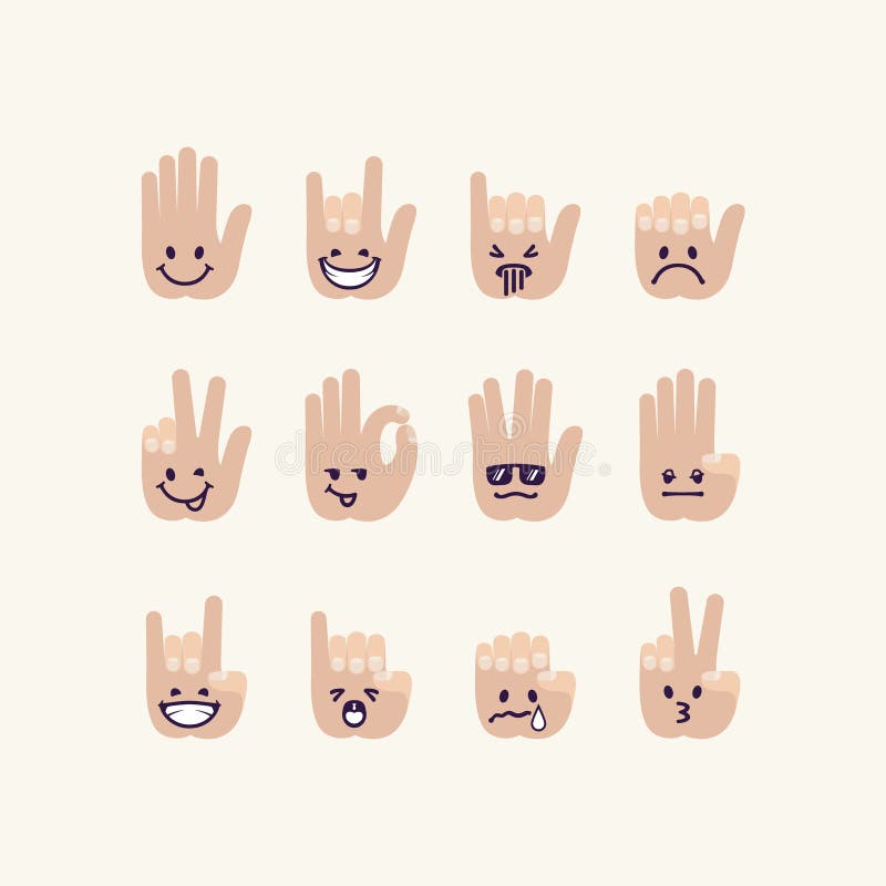 Set of Gesture Human Palm with Emotion Signs Stock Vector ...