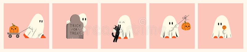 Set of Ghost Expression. Halloween Phantom Ghost with Different Character Stock Vector ...