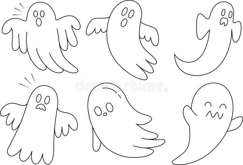 Set of Ghost Halloween Outline Coloring Page Stock Vector ...