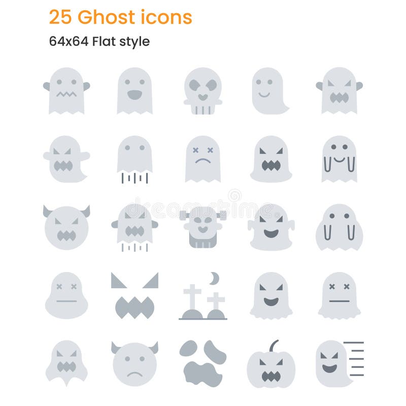 Set of 25 Ghost Icons. Flat Style Stock Vector - Illustration of evil ...