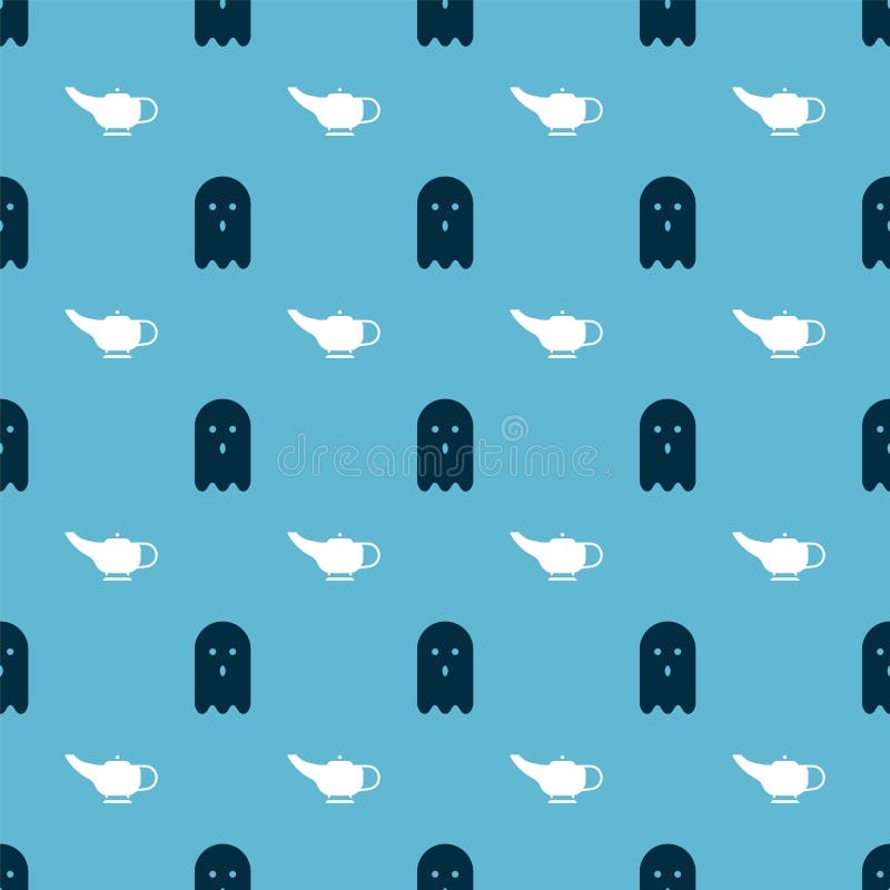 Set Ghost and Magic Lamp or Aladdin on Seamless Pattern. Vector Stock ...