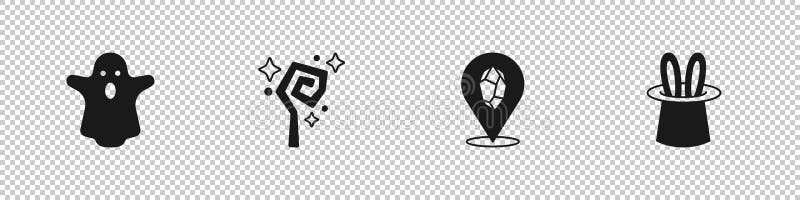 Set Ghost, Magic Staff, Stone and Magician Hat and Rabbit Ears Icon ...