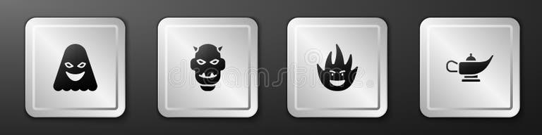 Set Ghost, Mask of the Devil with Horns, Fire Flame and Magic Lamp ...