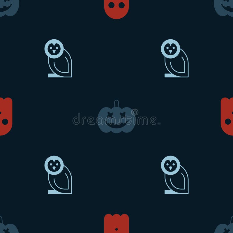Set Ghost, Pumpkin and Owl Bird on Seamless Pattern. Vector Stock ...