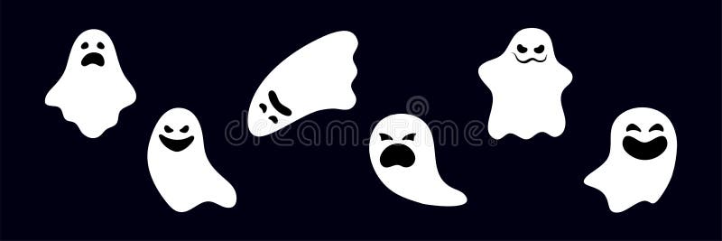 Set of Ghosts with Scary Smiling Faces for Halloween. Vector Flat Style ...