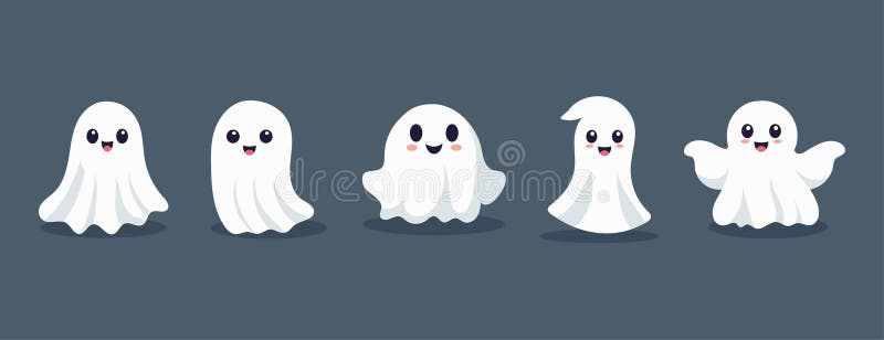 Set of Ghosts with Smiling Faces for Halloween. Vector Flat Style ...