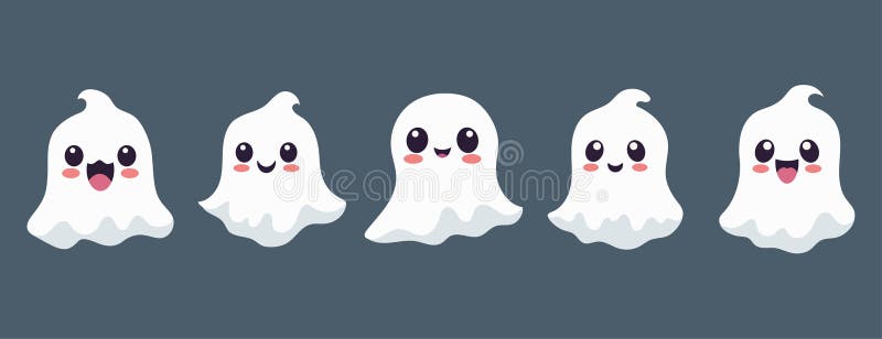 Set of Ghosts with Smiling Faces for Halloween. Vector Flat Style ...