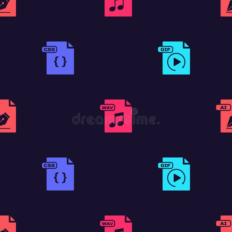 Set File Document Css Wav And Ai On Seamless Pattern Vector Stock Vector Illustration