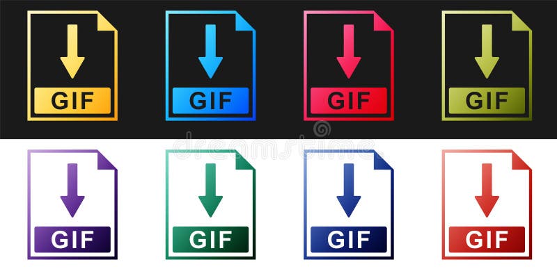 Set GIF File Document Icon. Download GIF Button Icon Isolated on Black ...