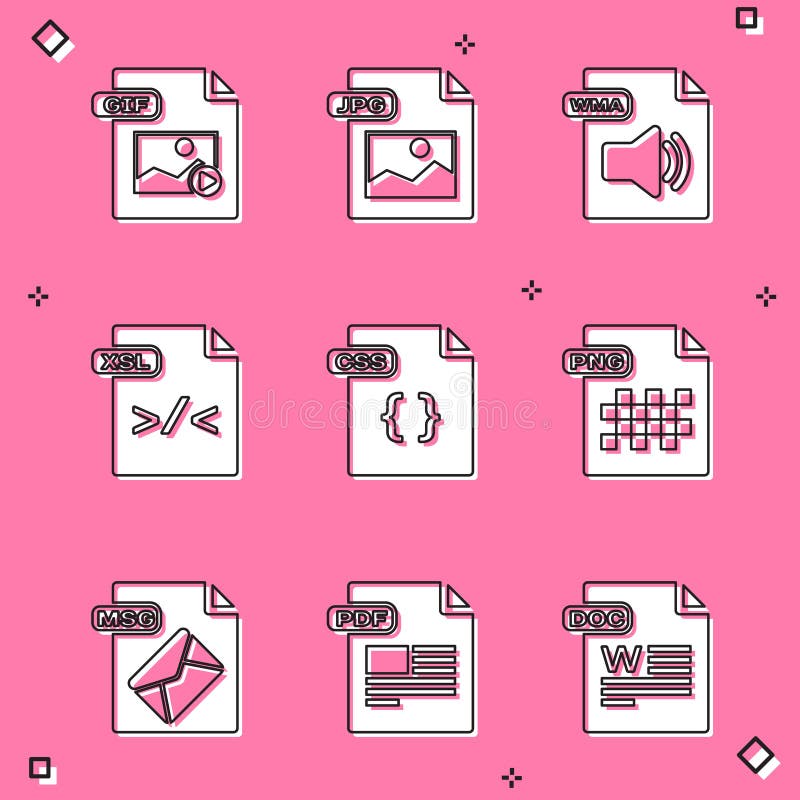 Set GIF File Document, JPG, WMA, XSL, CSS, PNG, MSG and PDF Icon ... Set GIF File Document, JPG, WMA, XSL, CSS, PNG, MSG and PDF Icon ...